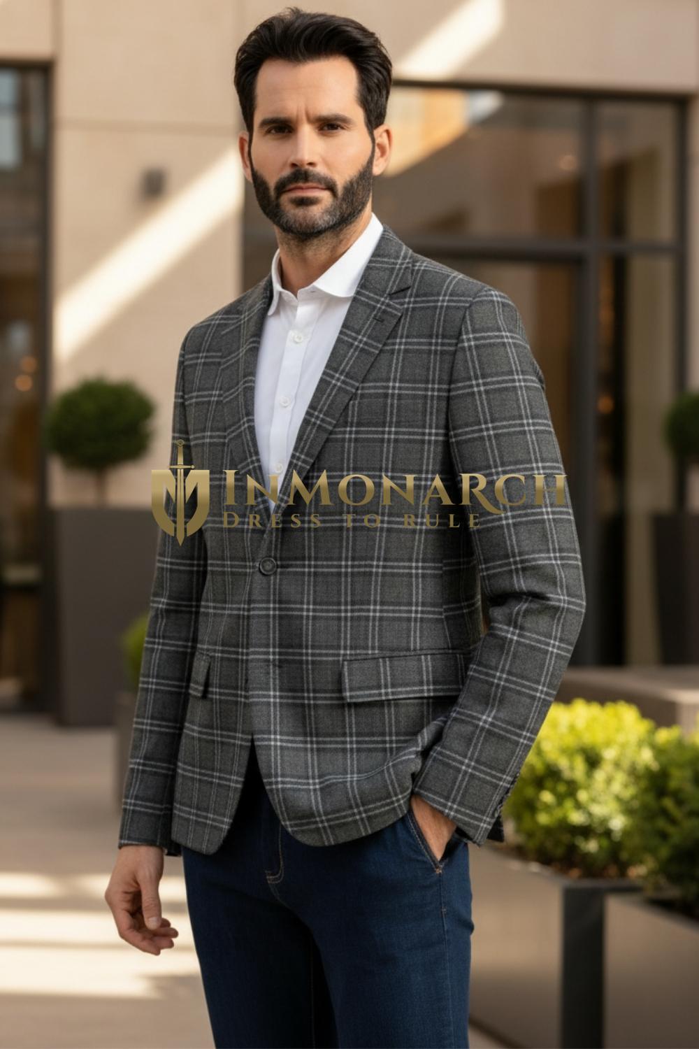 Black - Gray Windowpane Blazer for Men, Classic Outfit | InMonarch